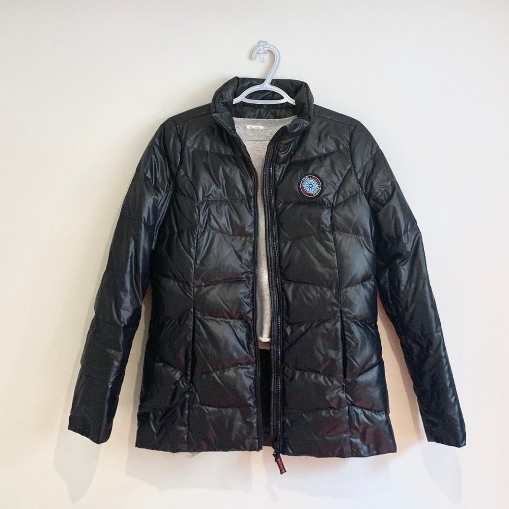 Black Shiny Puffer Jacket Puffy Coat Size Small - Gem